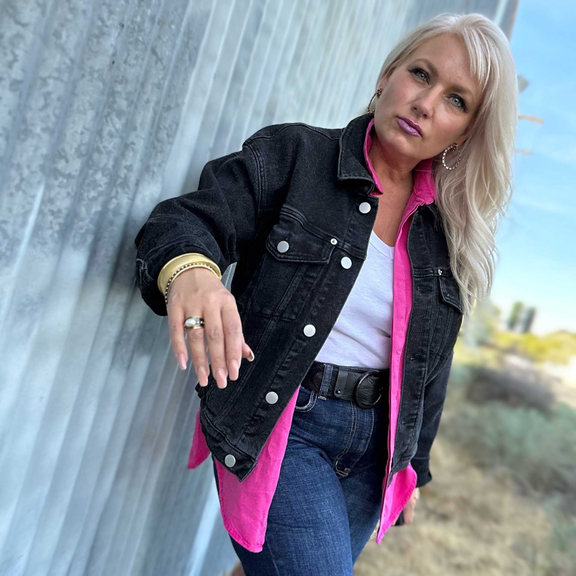 Jules Vintage Wash Denim Jacket (Black)